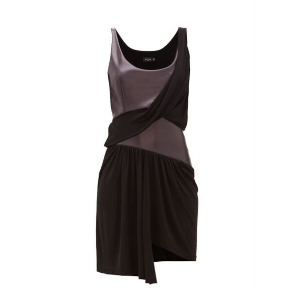 Atlein | Dresses | Atlein Womens Black Faux Leather Scoop Neck Above ...